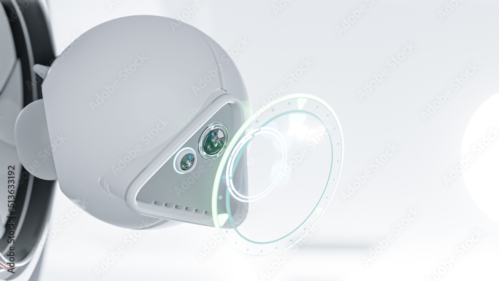Futuristic security CCTV camera with Motion sensor. Scan the area for ...
