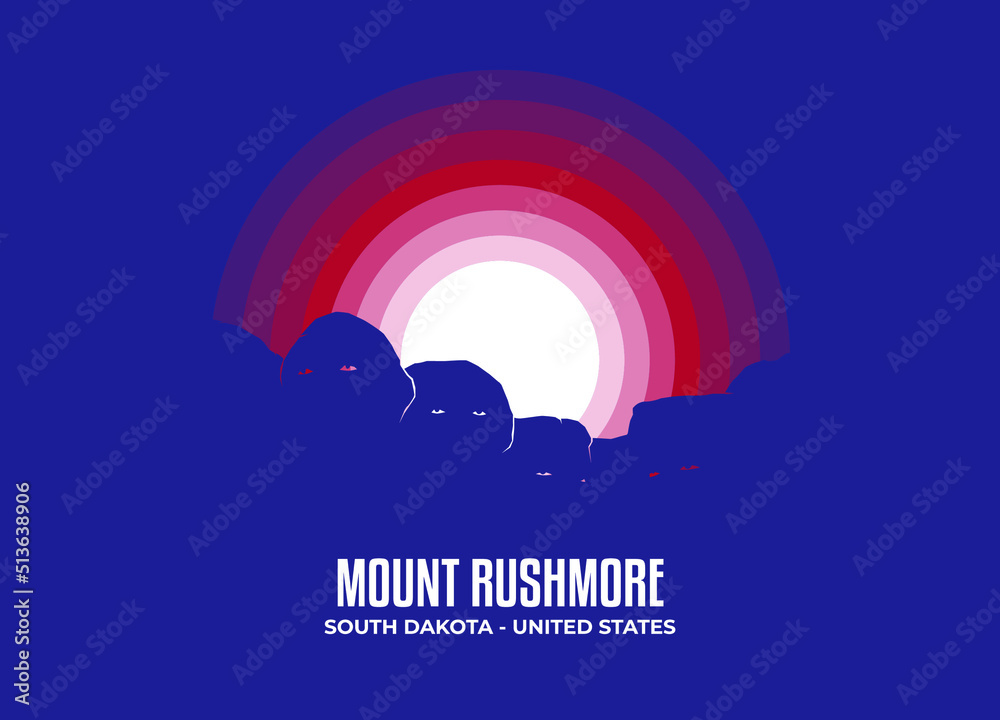 Mount Rushmore illustration. Moonlight symbol of famous statue and ...