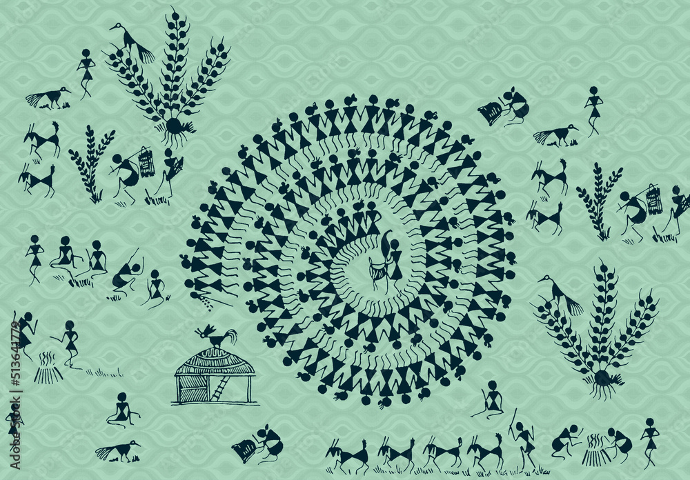 background with elements Retro graphics natural warli print New ...