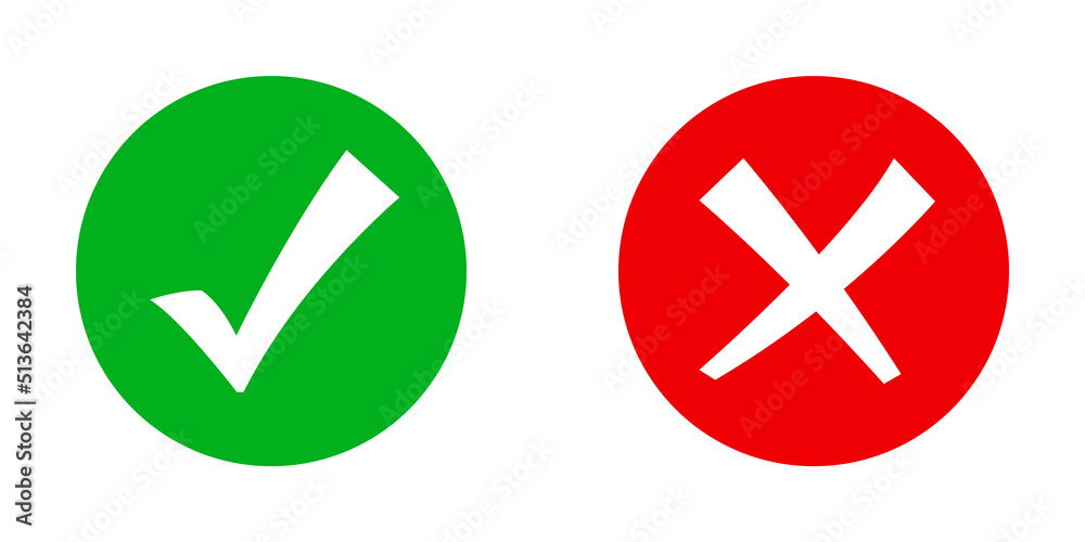 Conjunto de icono de x y marca de verificación. Visto o cruzados ...