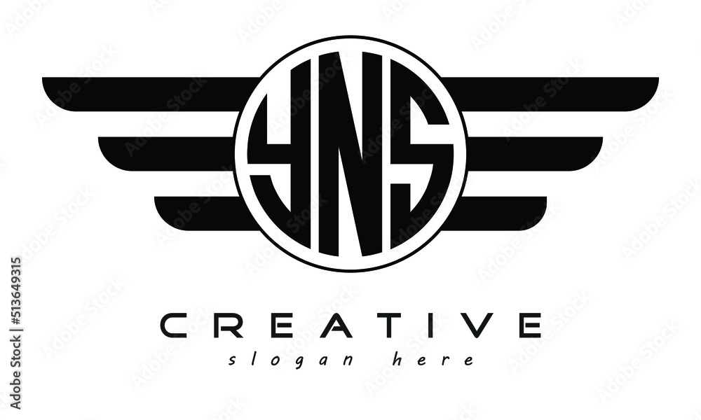 YNS three letter circle with wings logo design vector template ...