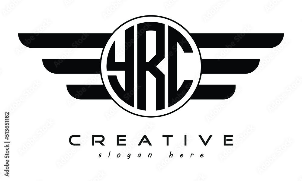 YRC three letter circle with wings logo design vector template ...