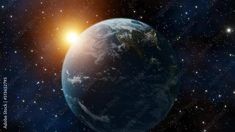 Concept of climate change, dark night, cities lights, sunrise ...