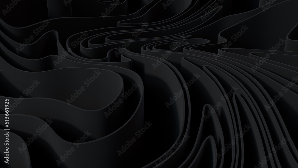 Abstract wallpaper formed from Black 3D Undulating lines. Dark 3D ...