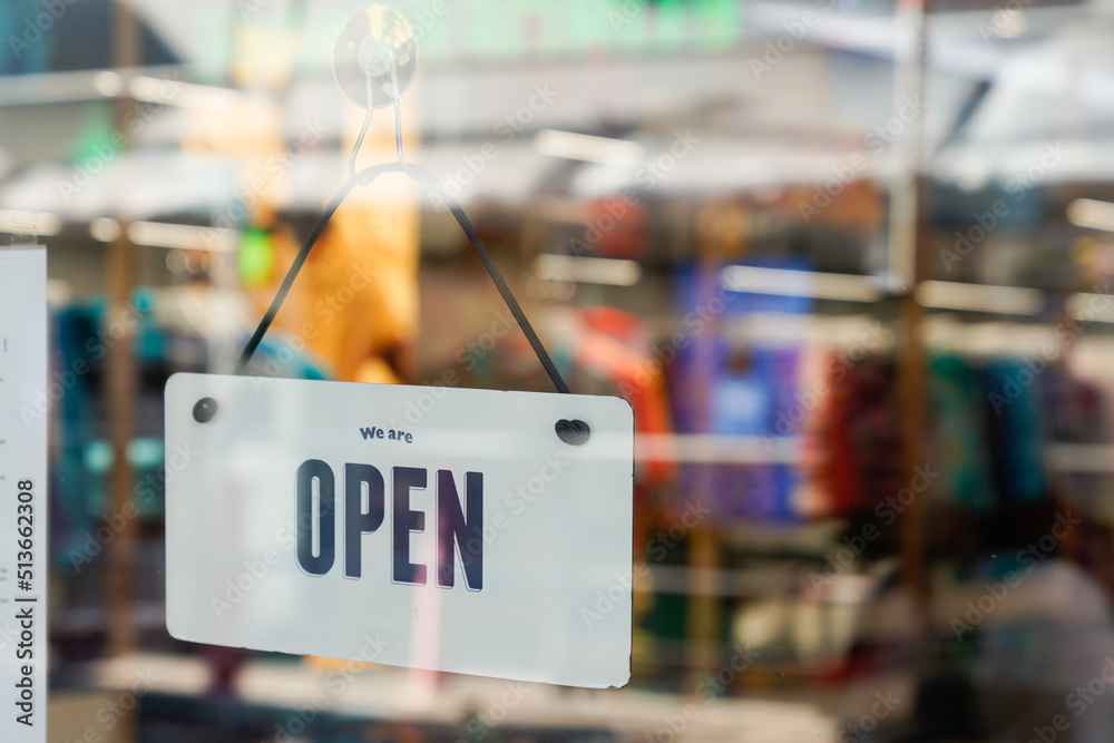 open boutique text sign board wooden door entrance shop signboard Stock ...