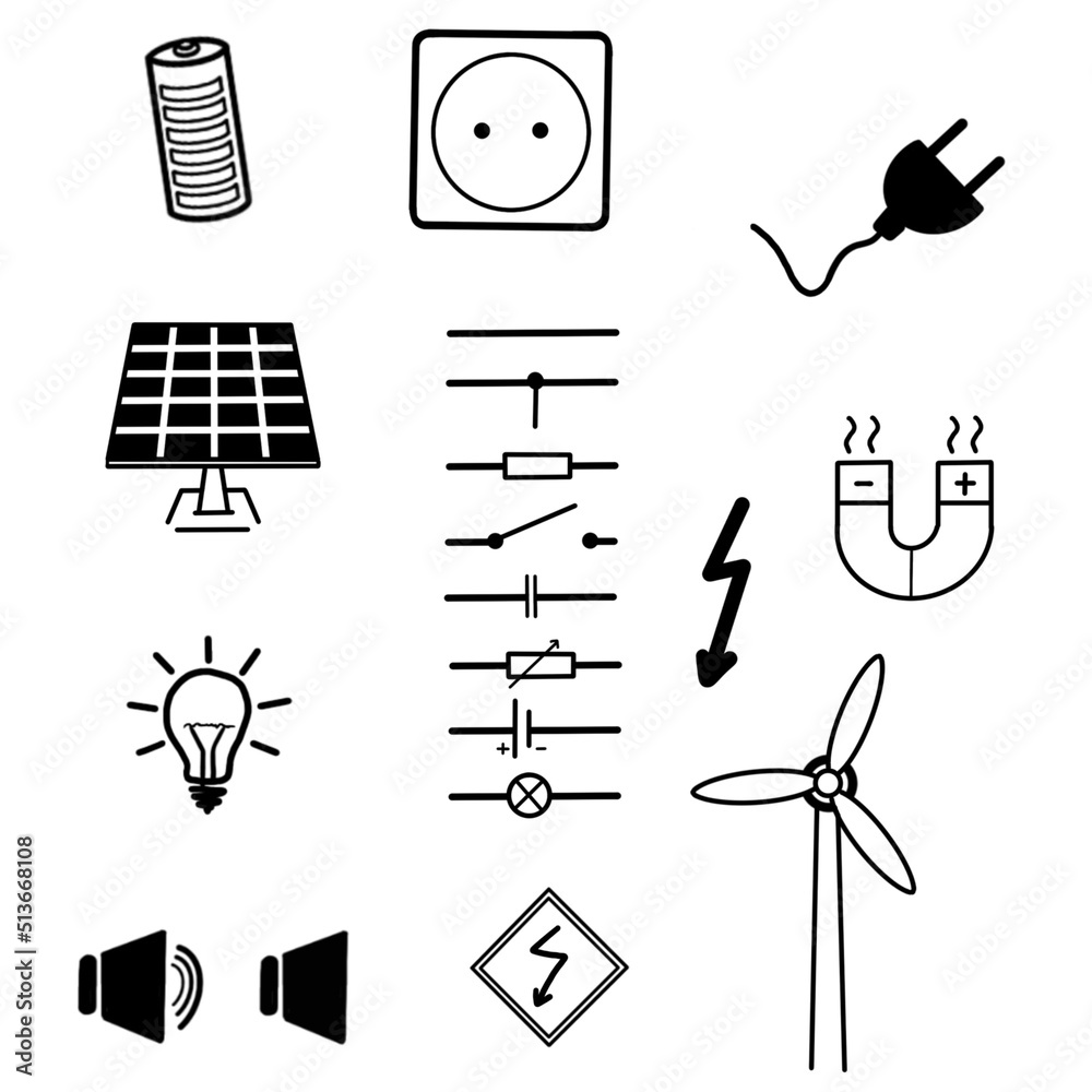 12x Elektrizität Strom Energie - Icons Cliparts Zeichen Sketchnotes ...