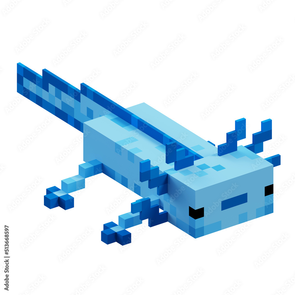 Blue Kawaii Axolotl Voxel Stock Illustration | Adobe Stock