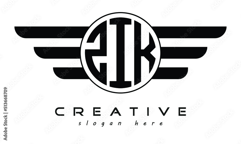 ZIK three letter circle with wings logo design vector template ...