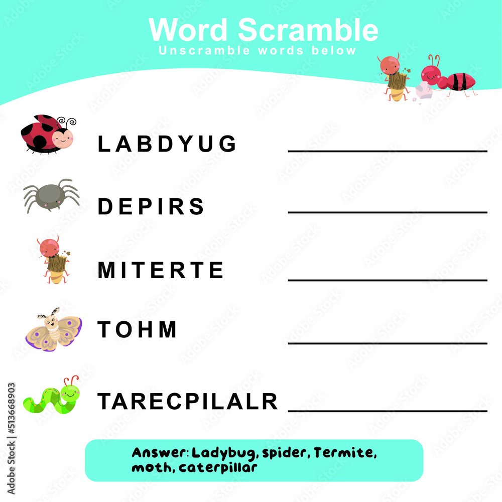 Spelling Word Scramble. Worksheet for learning English. Educational ...