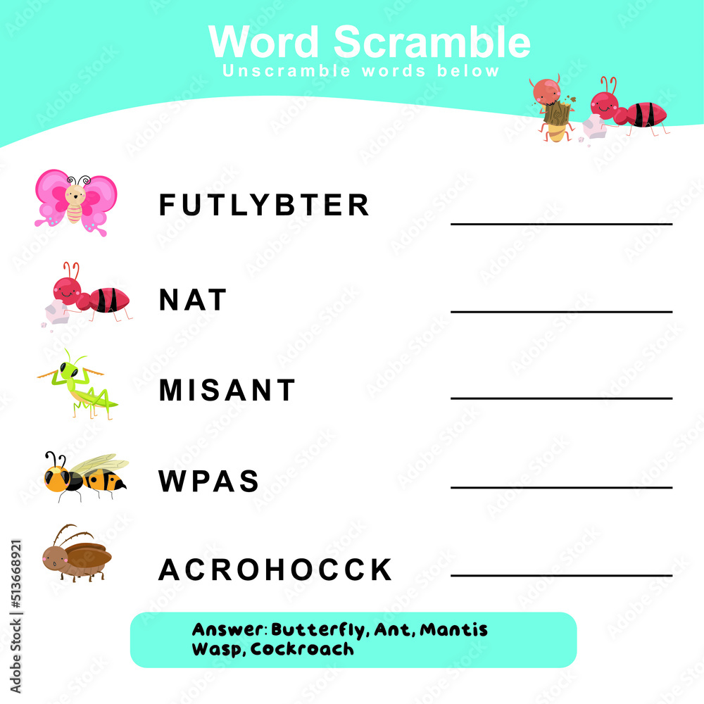 Spelling Word Scramble. Worksheet for learning English. Educational ...