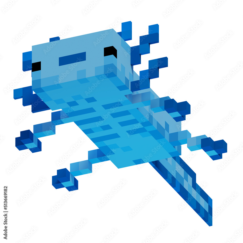 Blue Kawaii Axolotl Voxel Stock Illustration | Adobe Stock