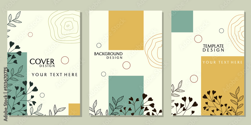 Abstract floral vector cover background. Hand drawn templates of leaves ...