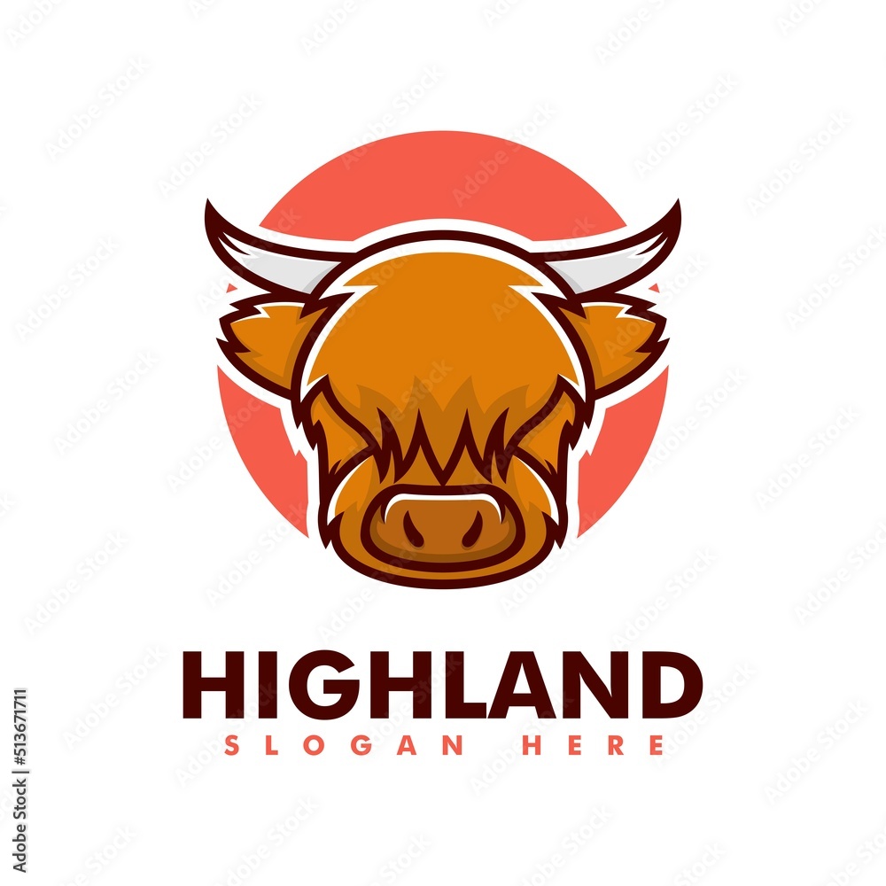 Vector Logo Illustration Highland Cow Simple Mascot Style. Stock Vector ...