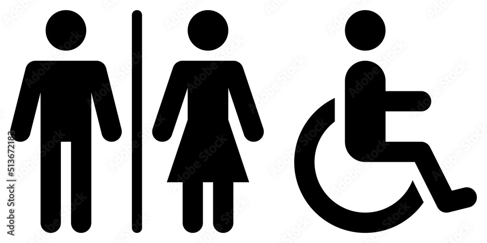 toilet sign for man, woman and disabled people with Glyph black ...