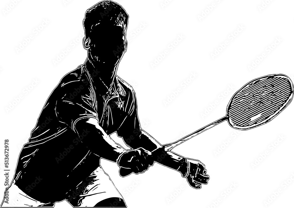 Badminton player vector, Silhouette of badminton player, Sketch drawing ...