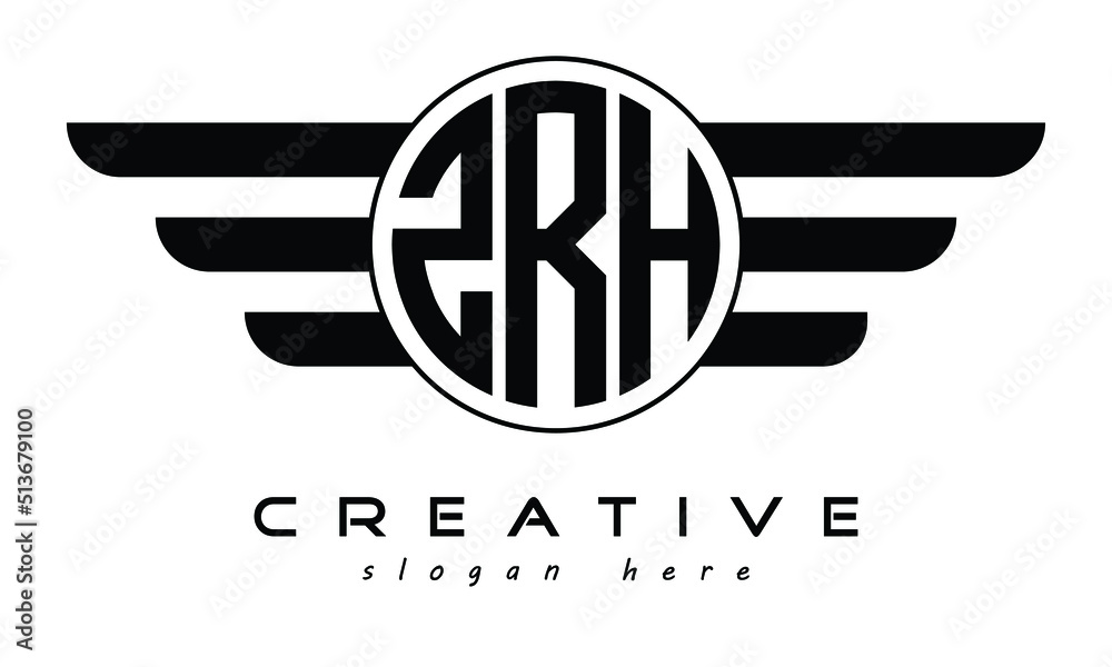 ZRH three letter circle with wings logo design vector template ...