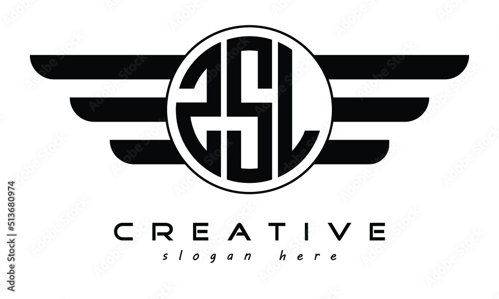 ZSL three letter circle with wings logo design vector template ...