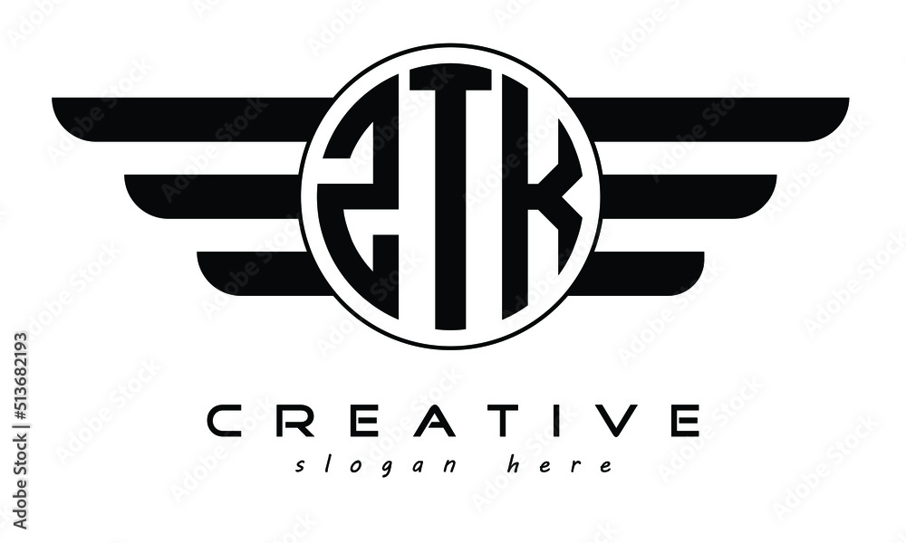 ZTK three letter circle with wings logo design vector template ...