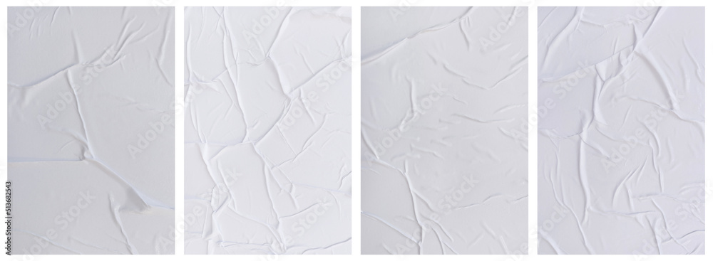 Set of wrinkled paper templates. wet blank paper for poster and text ...