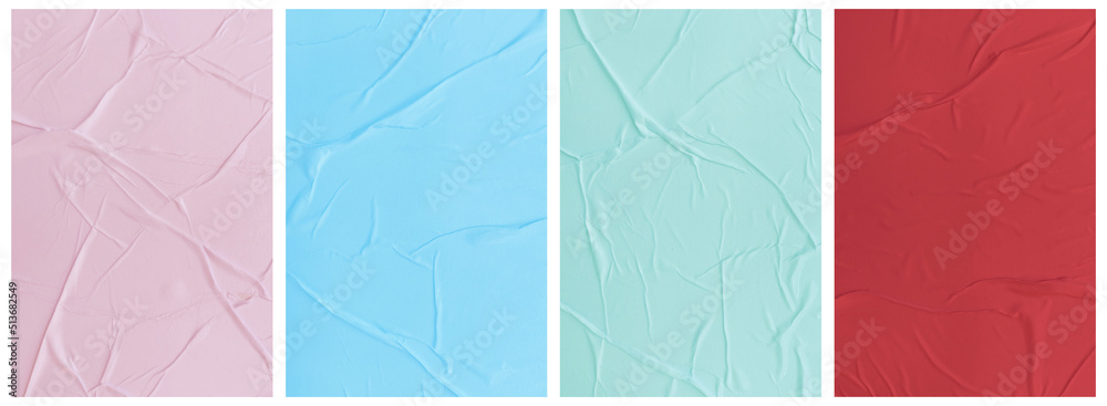 Set of wrinkled paper templates. wet blank paper for poster and text ...