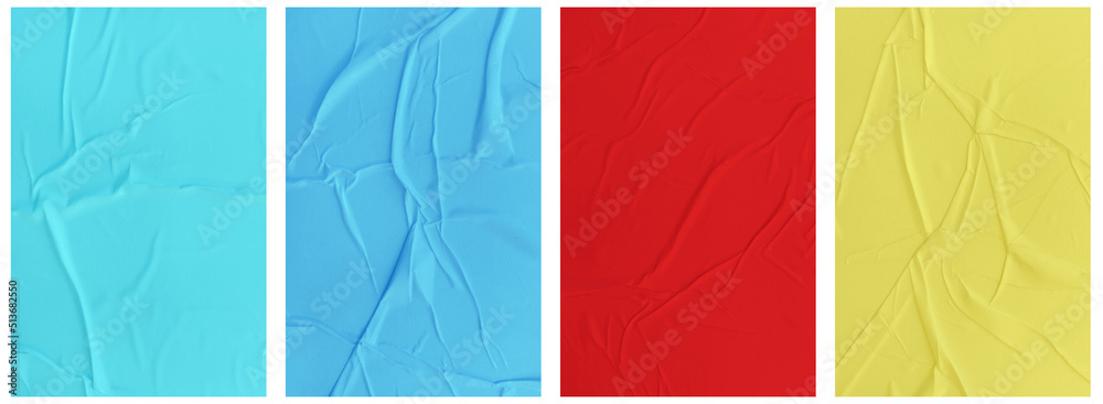 Set of wrinkled paper templates. wet blank paper for poster and text ...