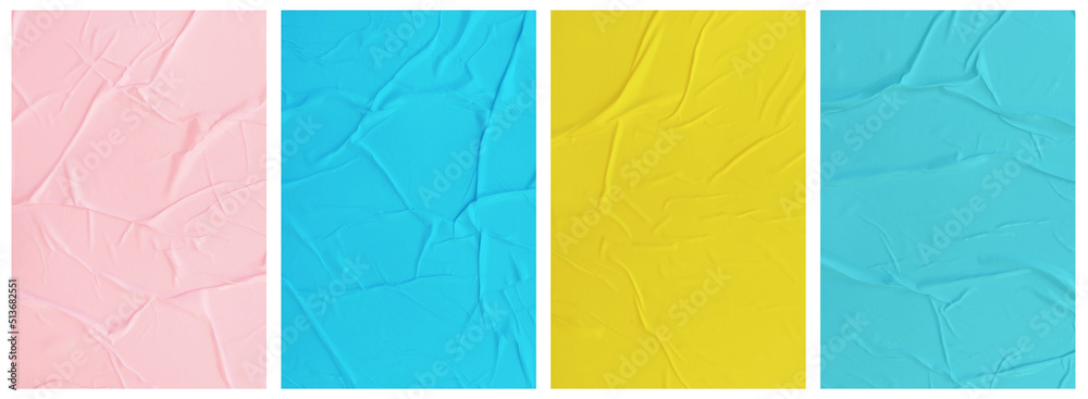 Set of wrinkled paper templates. wet blank paper for poster and text ...