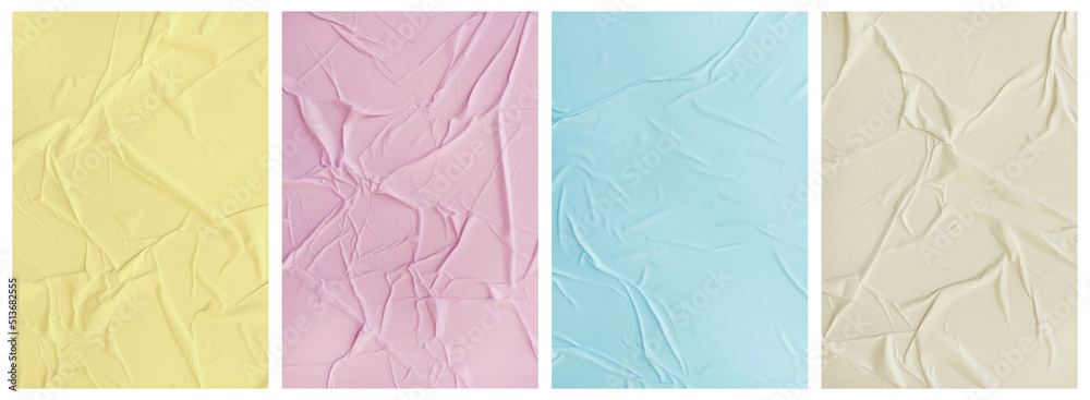 Set of wrinkled paper templates. wet blank paper for poster and text ...