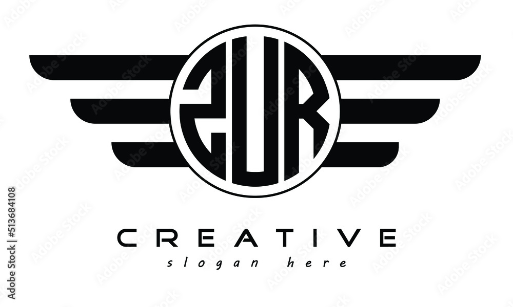 ZUR three letter circle with wings logo design vector template ...
