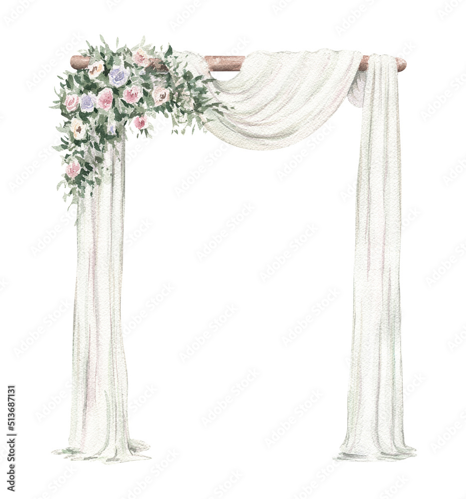 Wedding arch watercolor illustration. Hand painted drawing. Modern art ...