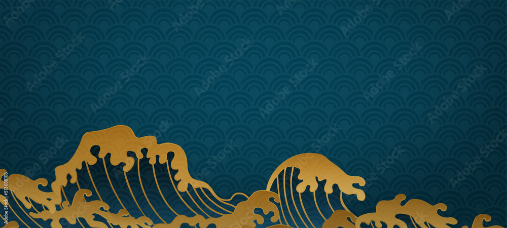 Vector Japanese style waves. Big rushing sea or ocean waves design ...
