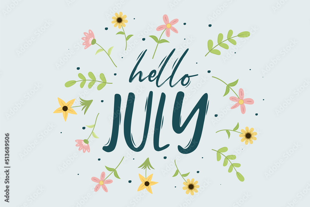 Hello july greetings with soft background design Stock Vector | Adobe Stock