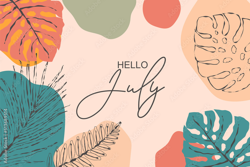 Hello july greetings with soft background design Stock Vector | Adobe Stock