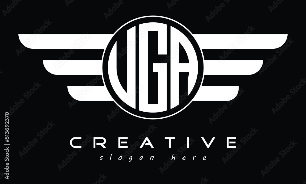 UGA three letter circle with wings logo design vector template ...