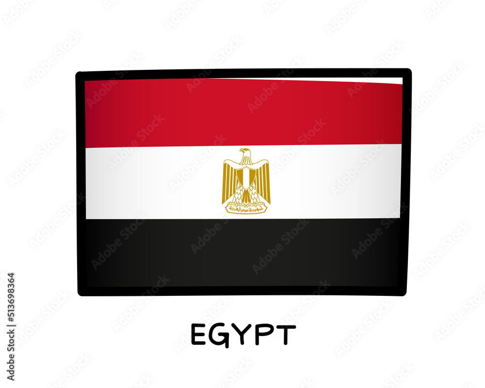 Flag of Egypt. Colorful logo of the Egyptian flag. Red, white and black ...