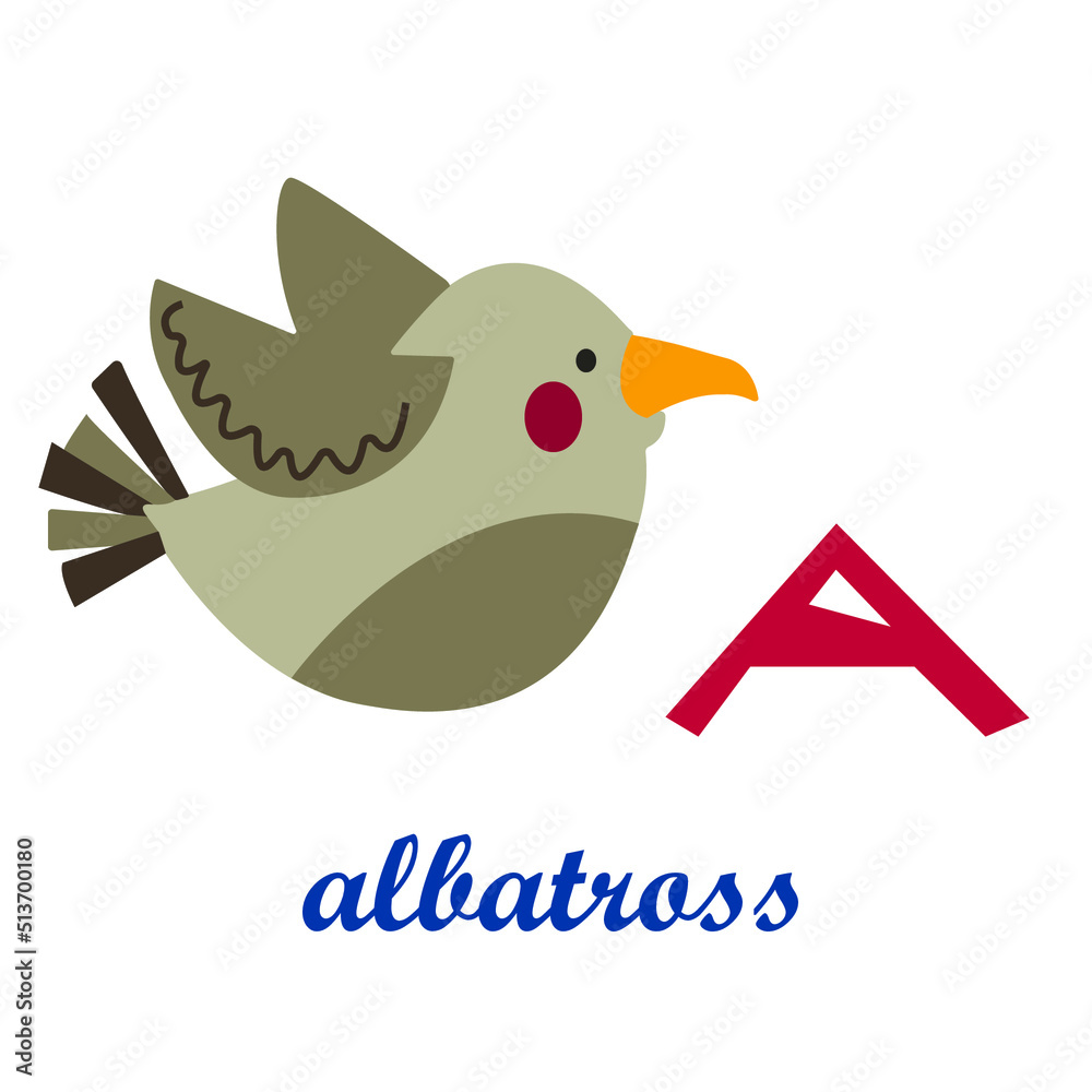 Albatross in cartoon style with letter A and albatross sign. ABC animal ...