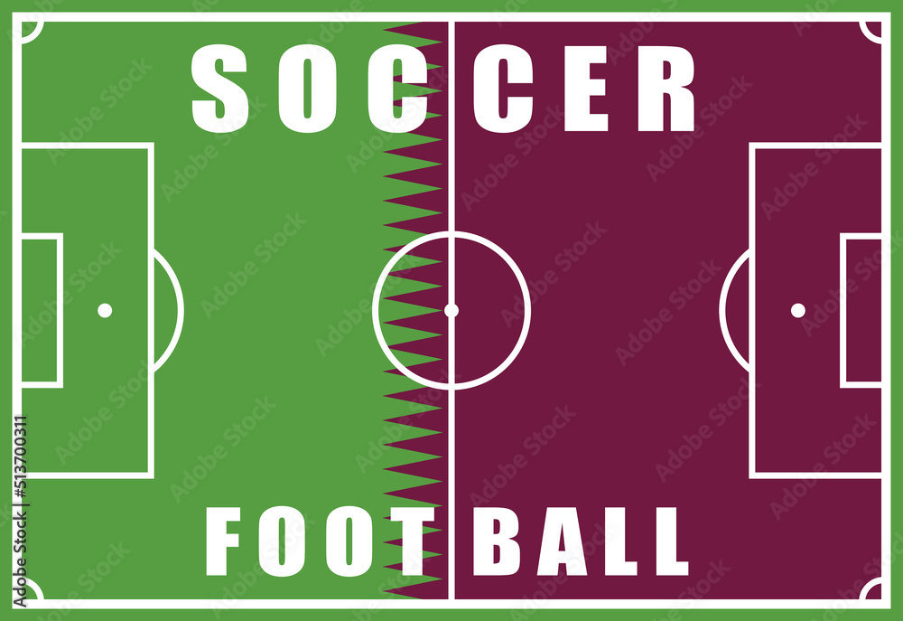 Football Soccer ball in goal. Soccer border on green football grass ...