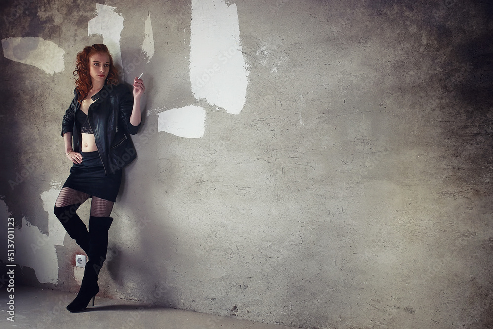 Girl addict in a leather jacket with a dose in a syringe prostitute ...