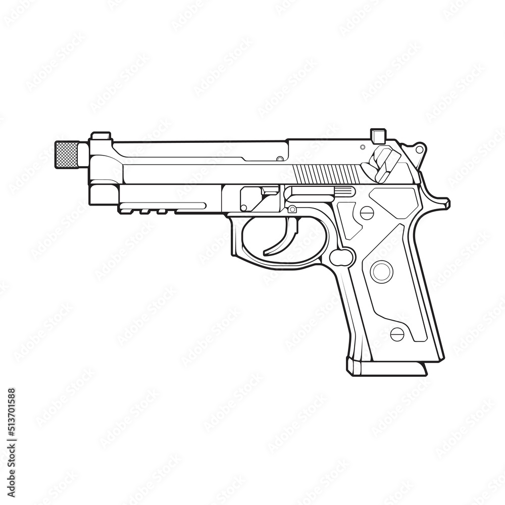 Firearms line art style, Shooting gun, Weapon illustration, Vector Line ...