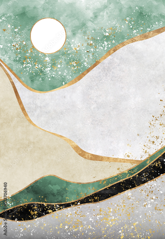 Mountain abstract landscape, mountainscape, mountain mural illustartion ...