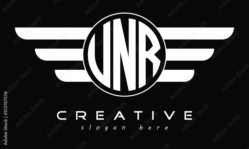 UNR three letter circle with wings logo design vector template ...