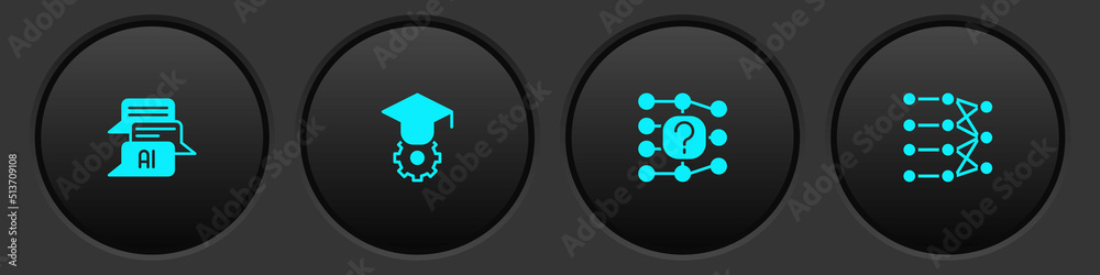 Set Chat bot, Graduation cap, Neural network and icon. Vector Stock ... Set Chat bot, Graduation cap, Neural network and icon. Vector Stock ...