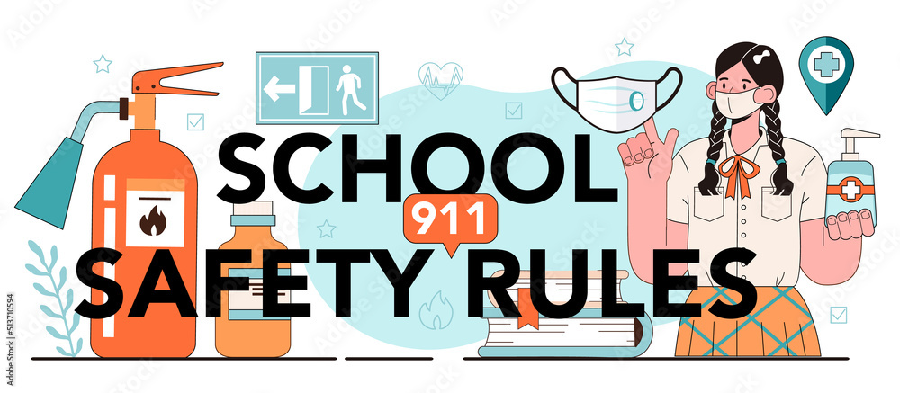 School safety rules typographic header. Idea of healthy lifestyle Stock ...