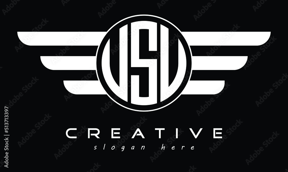 USU three letter circle with wings logo design vector template ...