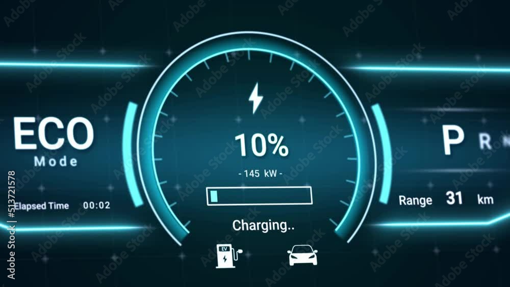 Battery charging status interface on electric vehicle using DC fast ...