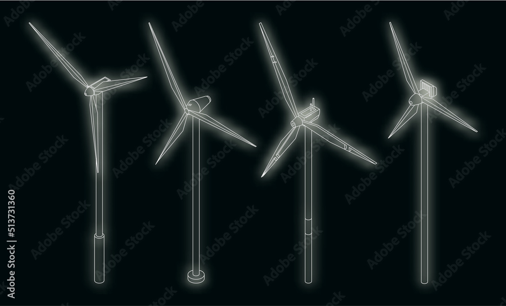 Wind turbine icons set. Isometric set of wind turbine vector icons neon ... Wind turbine icons set. Isometric set of wind turbine vector icons neon ...