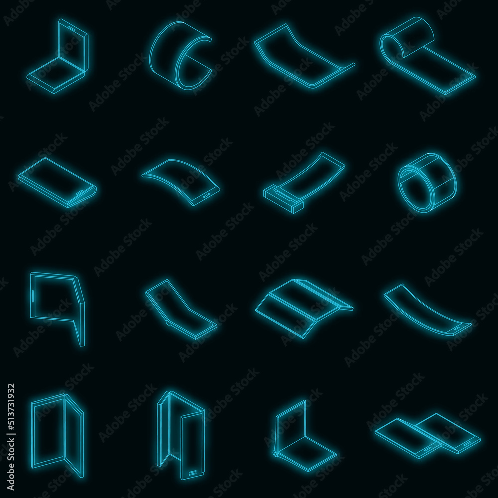 Flexible display icons set. Isometric set of flexible display vector ... Flexible display icons set. Isometric set of flexible display vector ...