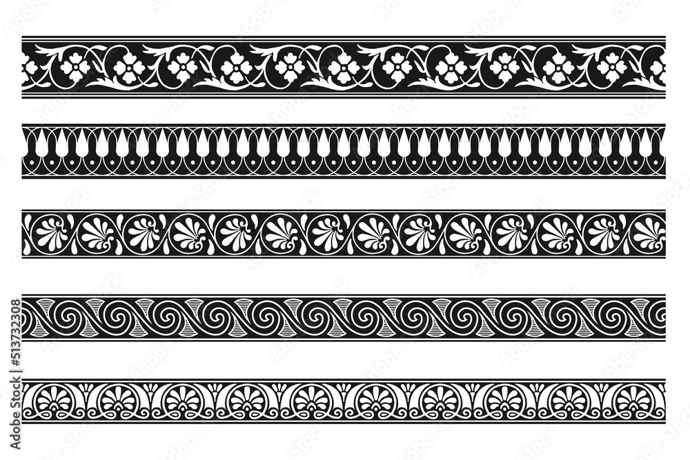 Set of decorative seamless ornamental border - Vector modular Stock ...
