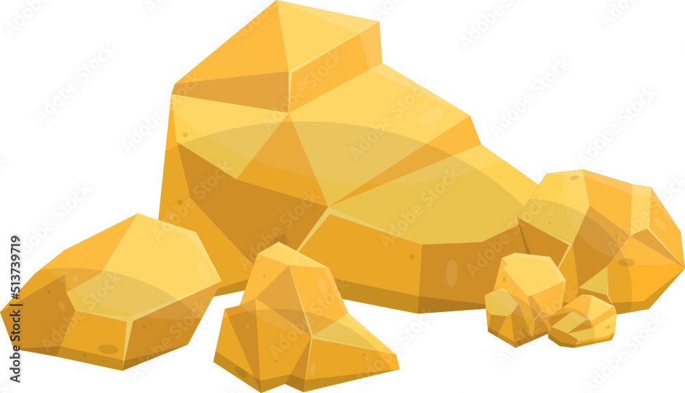 Gold stones and boulders in cartoon style. Gold nuggets. Gemstones ...