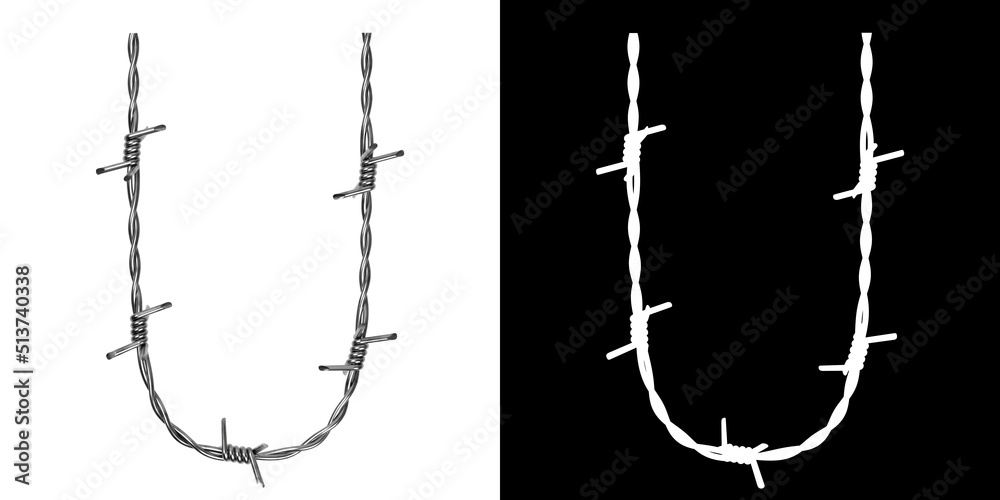 Letter U made of twisted metal barbed wire, isolated on white with ...