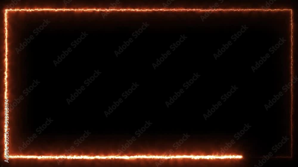Orange fire moving electric color rectangle neon frame box animation ...